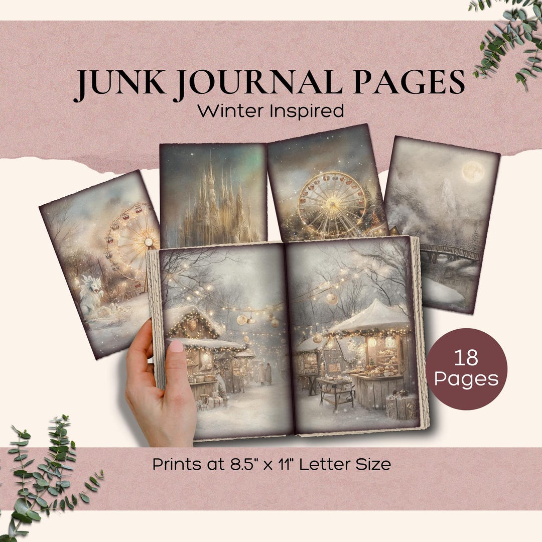 Fantasy Winter Junk Journal Page, Vintage Paper Scrapbook, Snowy Forest ...