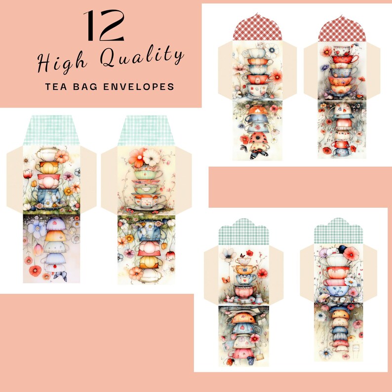 Tea Bag Envelopes, Whimsical Tea Cup Tea Bag Envelopes, Tea Party ...