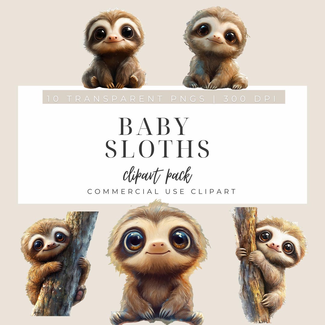 10 Cute Sloth Clipart, Watercolor Sloth Nursery, Spring Woodland Animal ...
