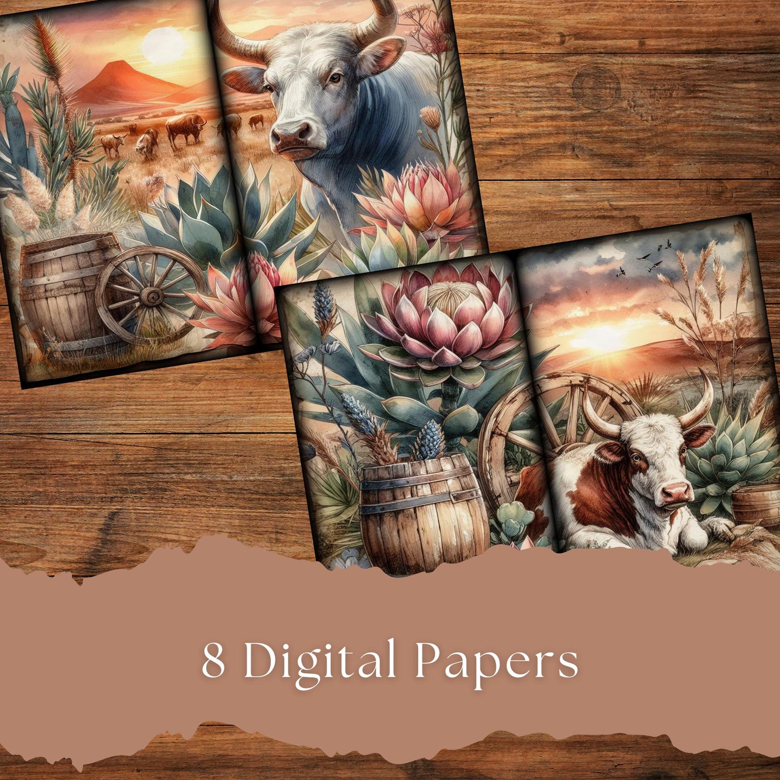 Rustic Desert Cow Ranch Junk Journal Pages, Vintage Farmhouse Ephemera ...