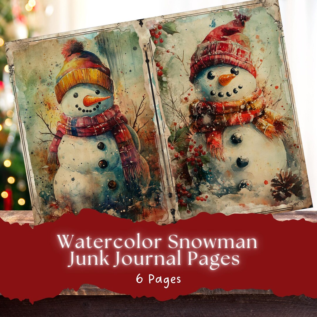 Watercolor Snowman, Junk Journal Pages, Digital Scrapbook Kit, Paper ...