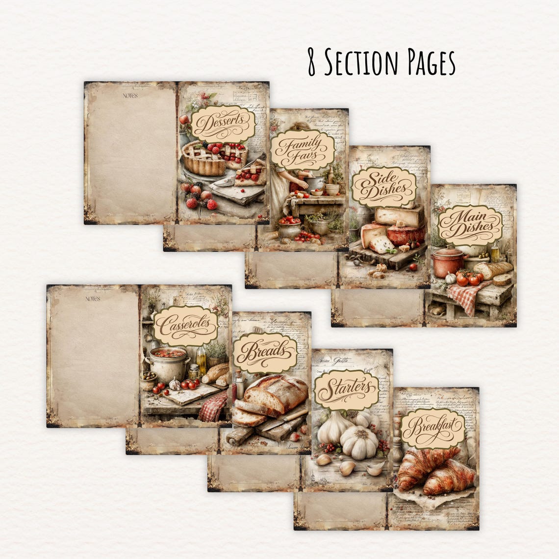 Vintage Cookbook Junk Journal Pages, Folio and Ephemera Scrapbook Paper ...