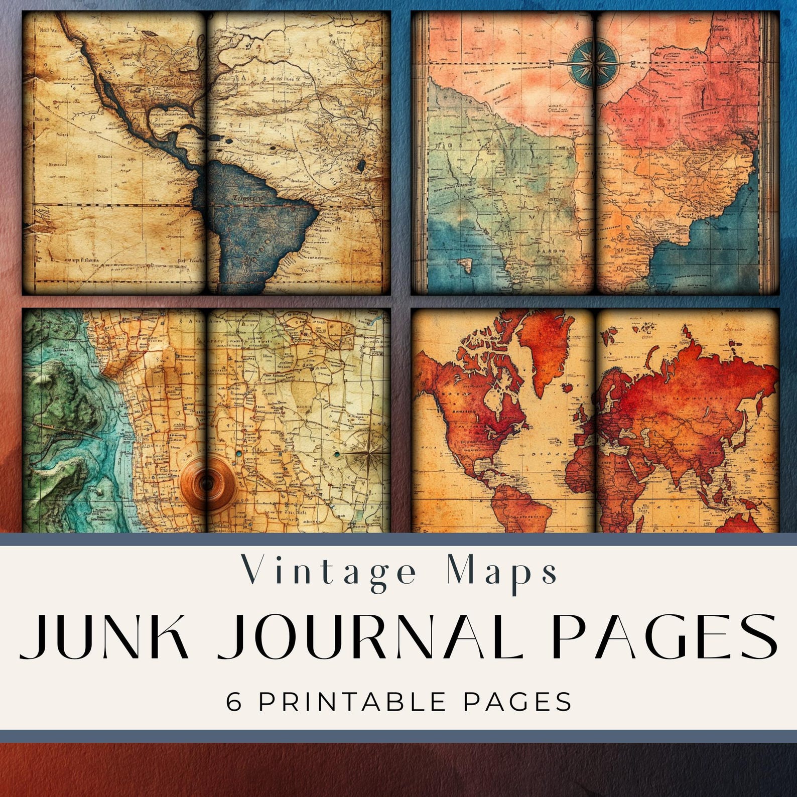 Vintage Maps of the World, Ephemera Pack, Printable Old Map Ephemera ...