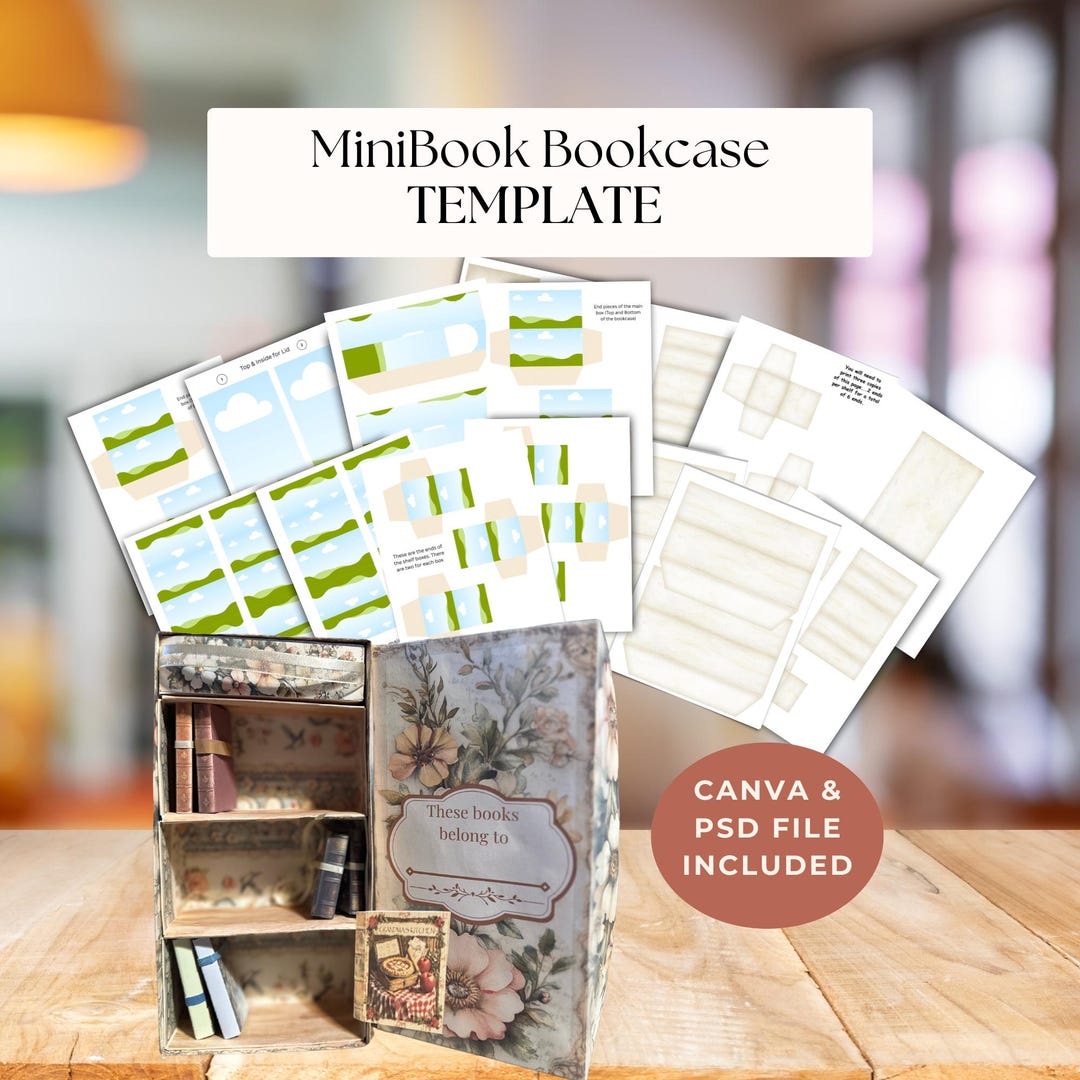 Minibook Bookcase Template | DIY Mini Book Shelf or Box for Junk ...