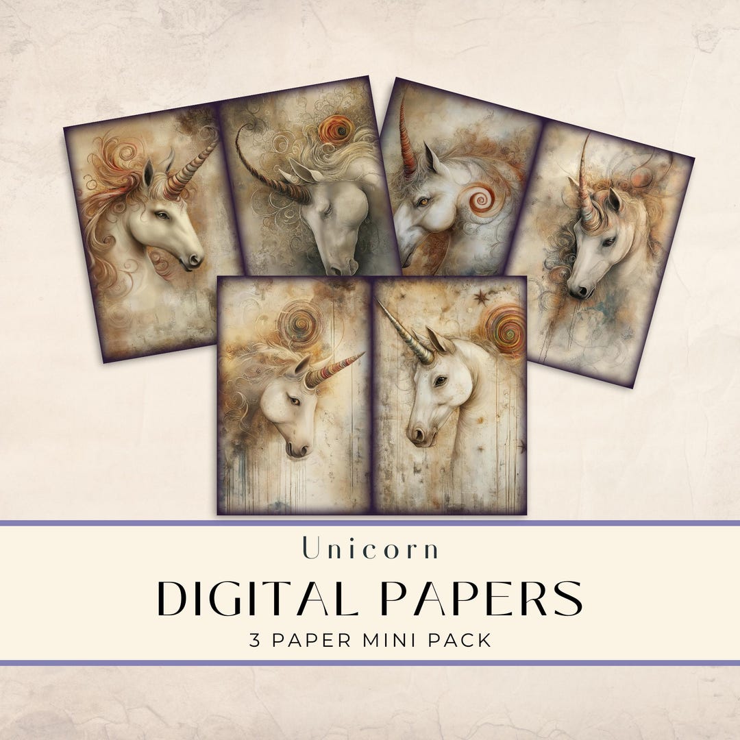 Unicorn Junk Journal Pages, 3 Page Mythical Creature Paper Printable ...