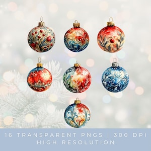 16 Christmas Ornaments Clipart Bundle, Watercolor Set, Festive ...
