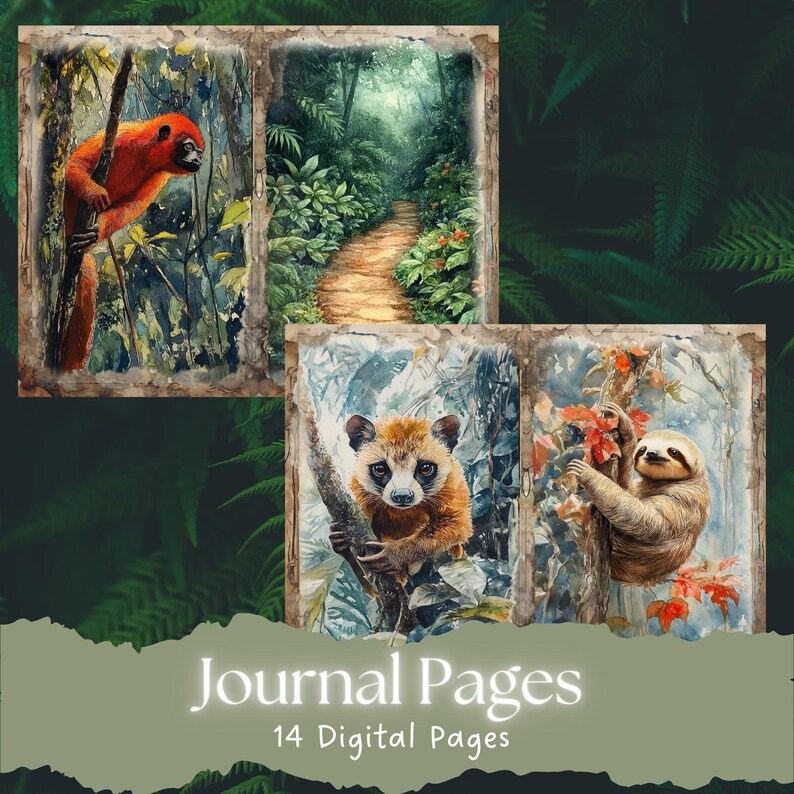 Wild Animal Amazon Jungle Tropical Junk Journal Pages Digital Papers ...
