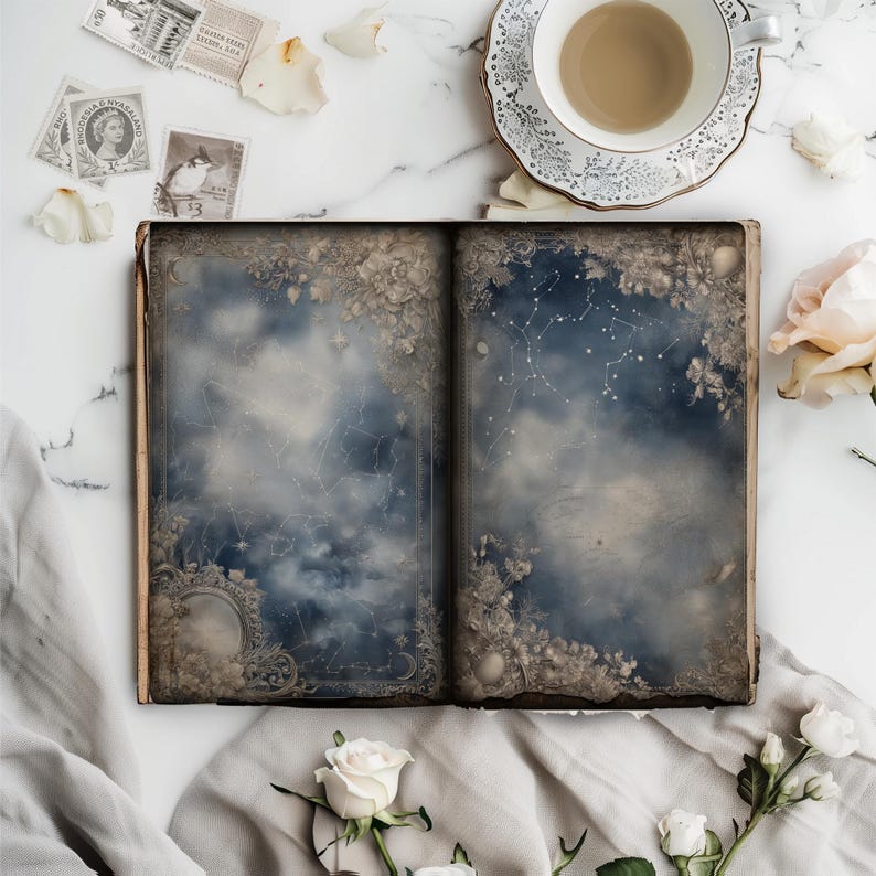 Blue & Silver Constellation Printable Pattern Junk Journal Pages Bundle ...