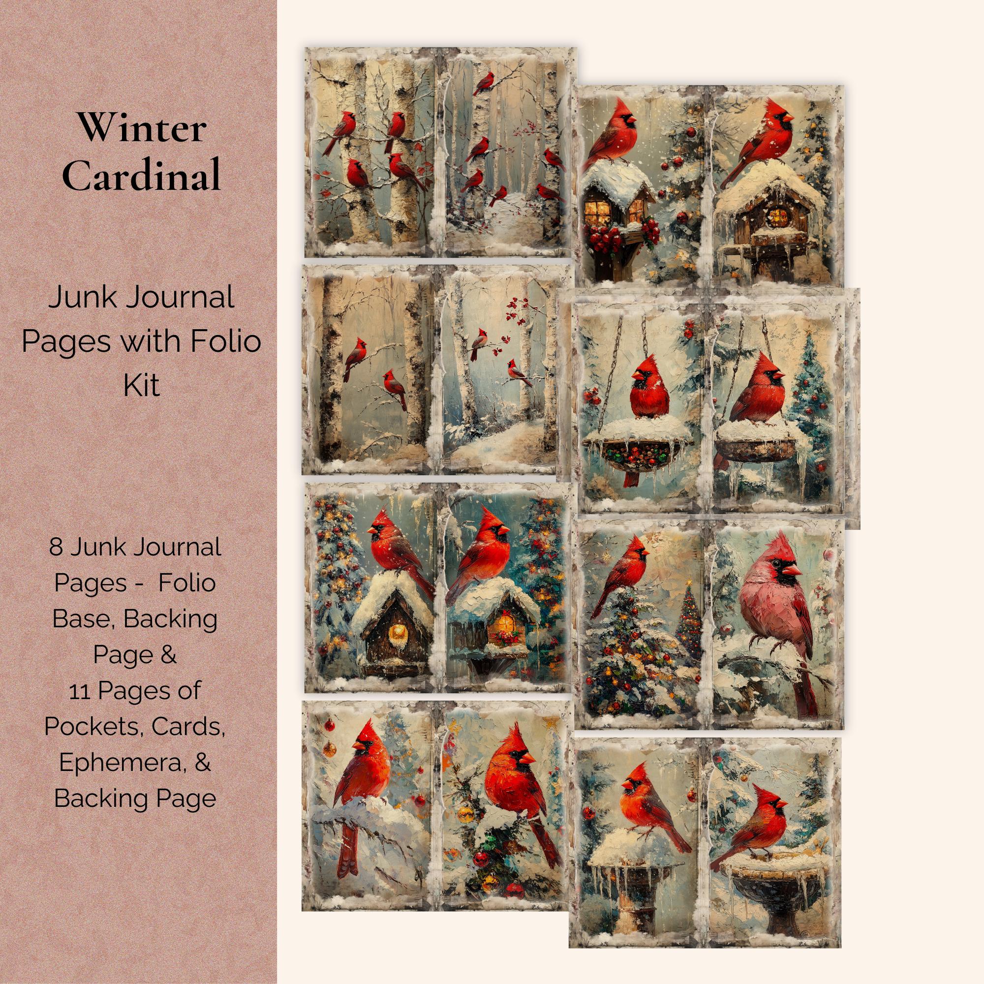 Winter Red Cardinals Christmas Junk Journal Kits Red Cardinal Clipart ...
