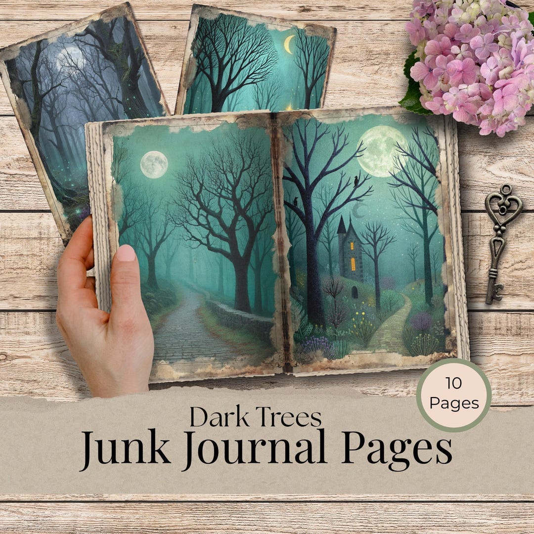 Dark Tree Forest Junk Journal Pages, Digital Scrapbook, Woods Paper Kit ...