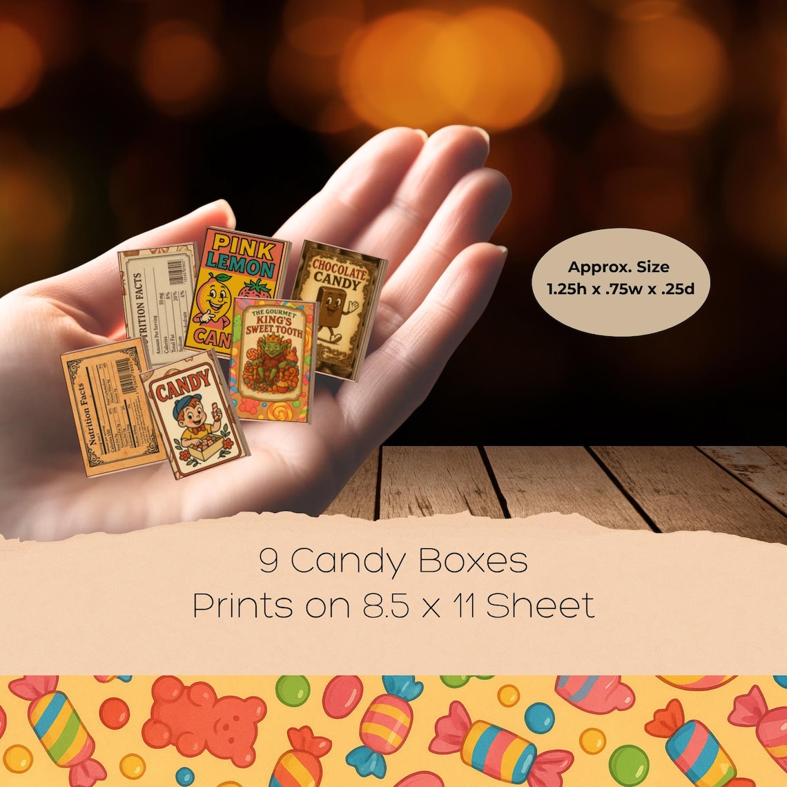 Dollhouse Mini Candy Boxes Printable Set of 9 | 1:12 Scale Vintage ...