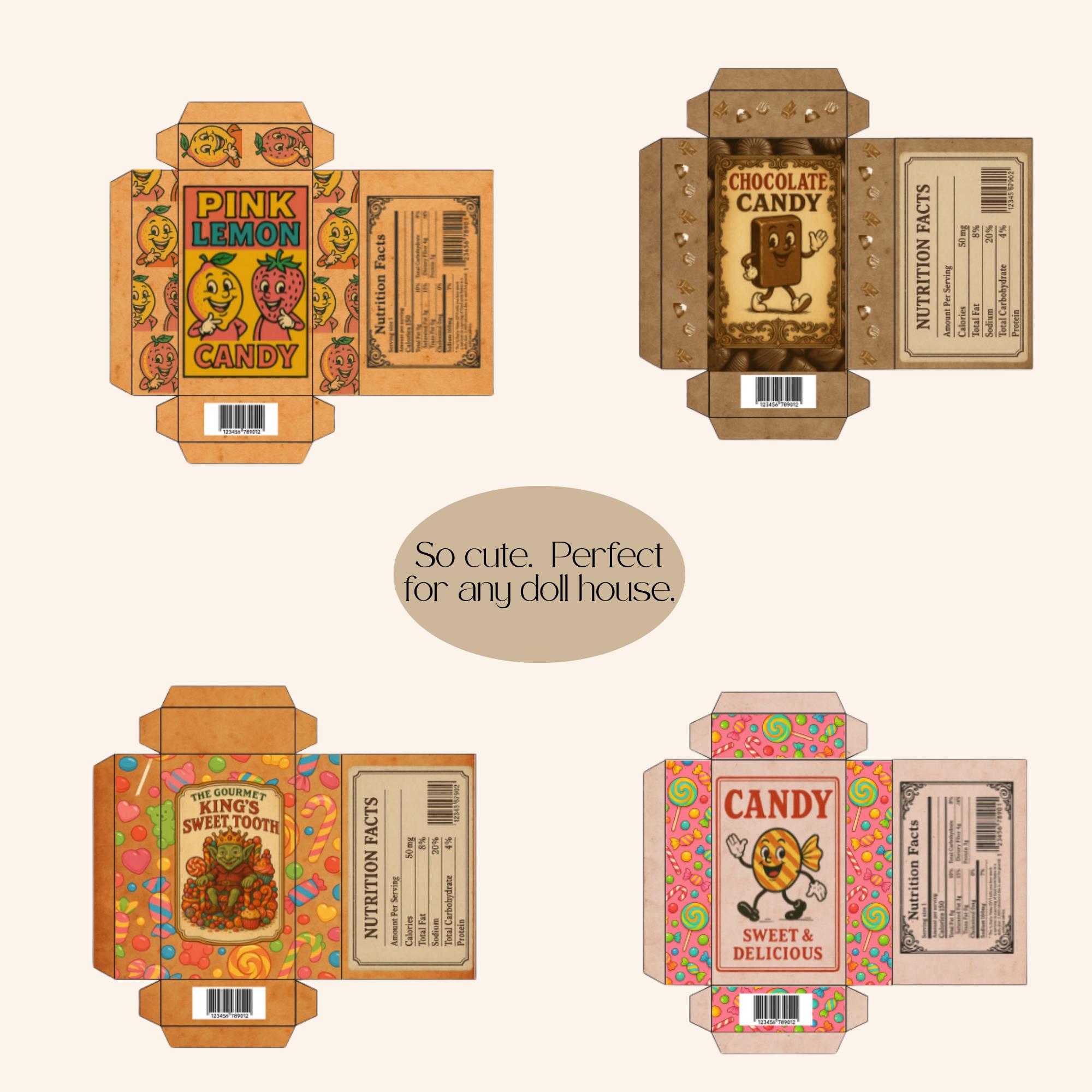 Dollhouse Mini Candy Boxes Printable Set of 9 | 1:12 Scale Vintage ...