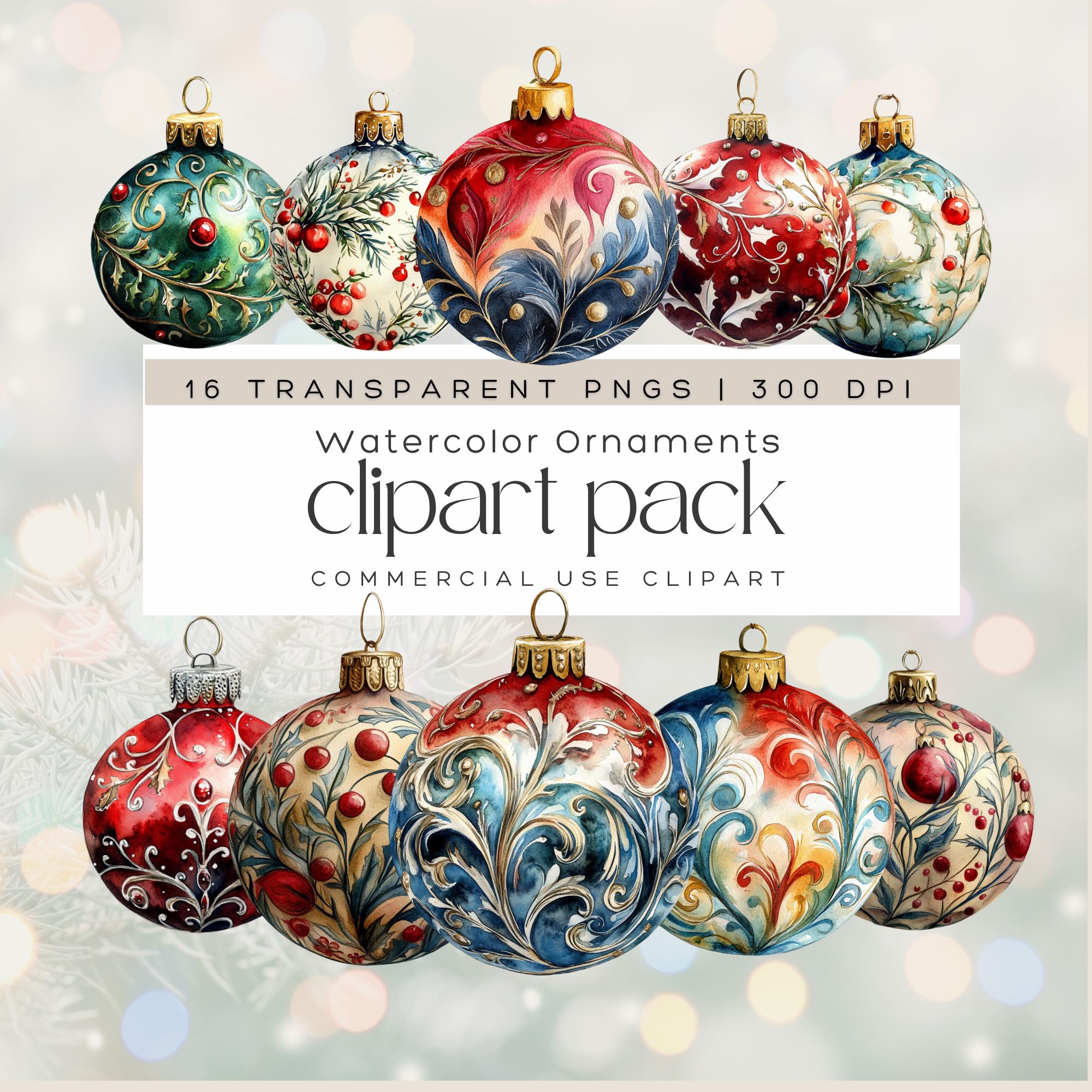 16 Christmas Ornaments Clipart Bundle, Watercolor Set, Festive ...
