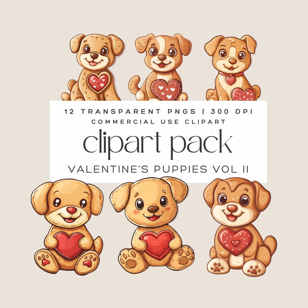 Valentine Puppy Clipart: Dog Paw Heart PNG (commercial License) - Etsy