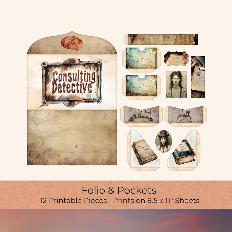 The Detective Vintage Junk Journal Pages Digital Scrapbook Paper Kit ...