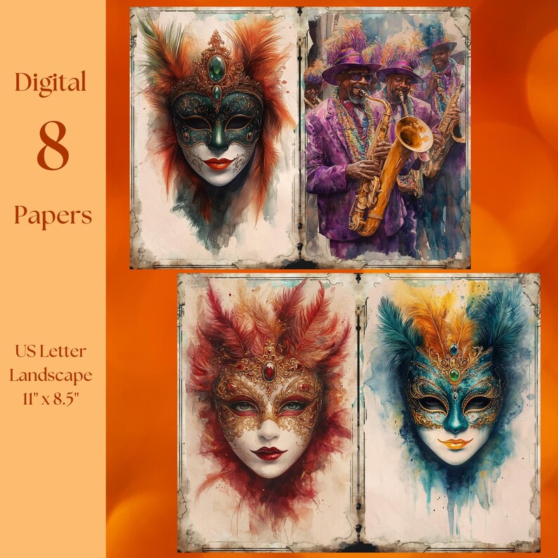 Mardi Gras Junk Journal Printable Paper, Vintage Ephemera Pages ...