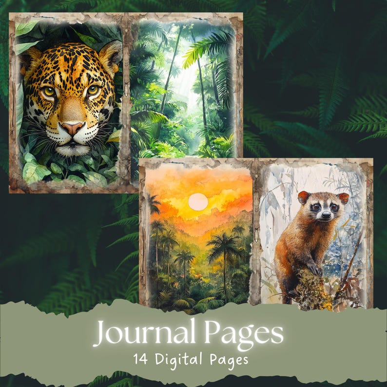 Wild Animal Amazon Jungle Tropical Junk Journal Pages Digital Papers ...
