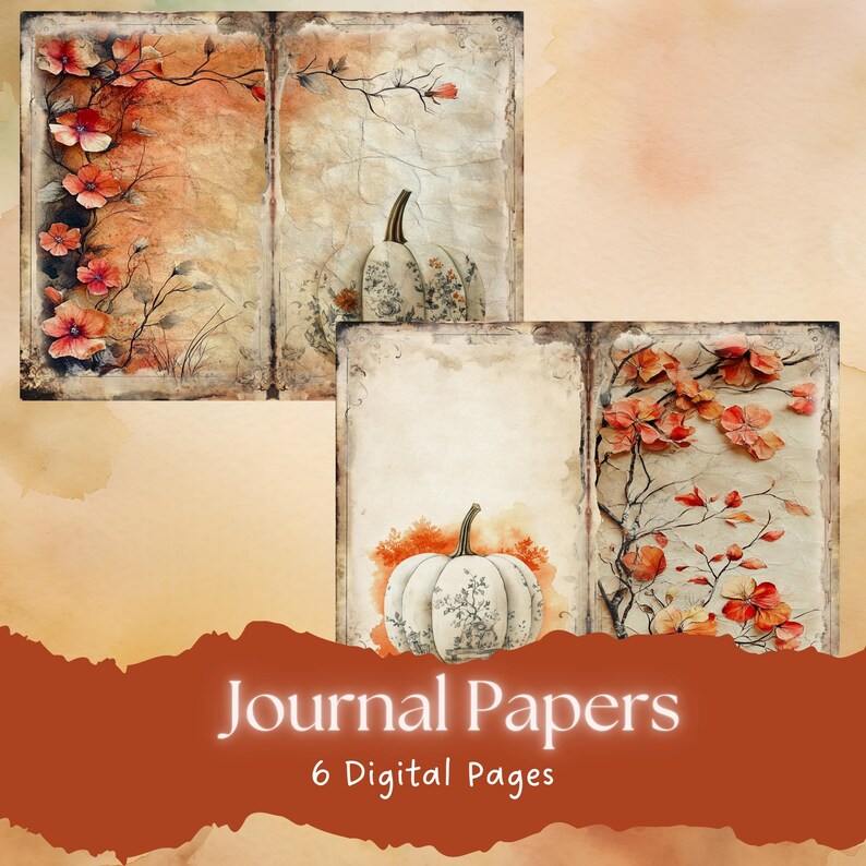 Autumn Toile Junk Journal Pages Shabby Chic Vintage Minimalistic ...