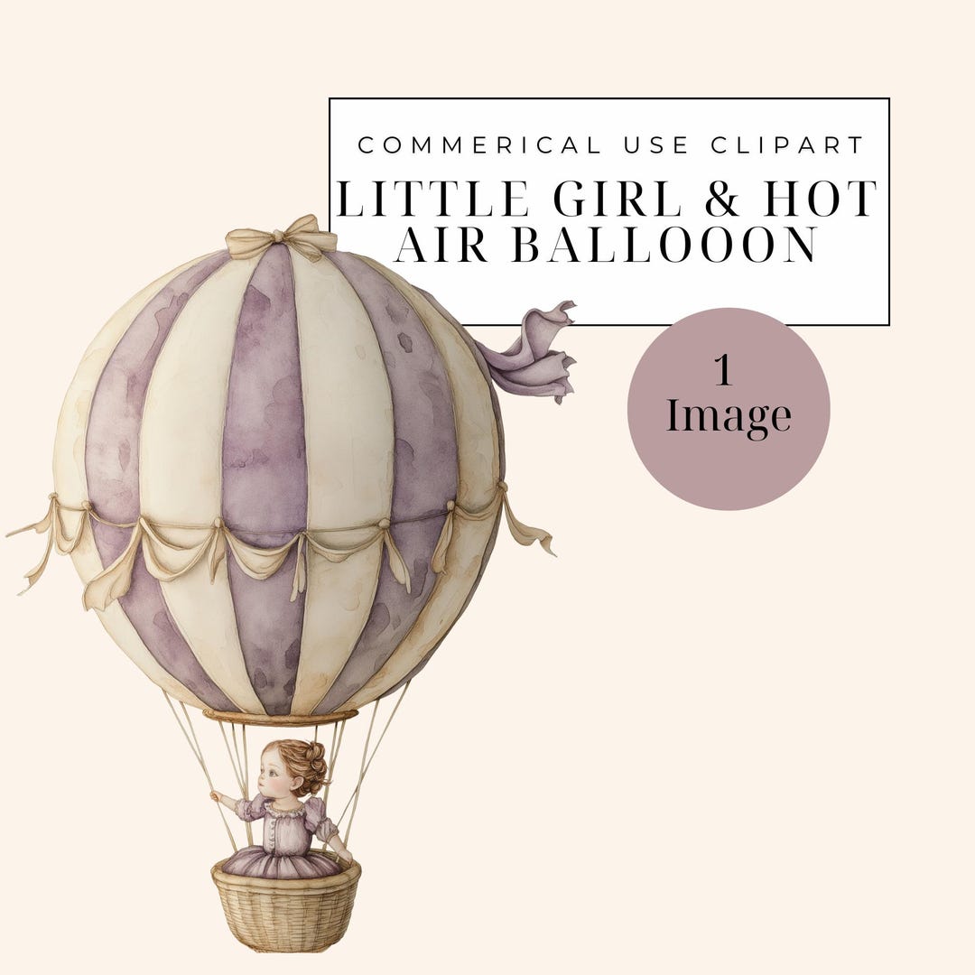 Pink Watercolor Hot Air Balloon Clipart, Baby Girl Shower Graphics ...