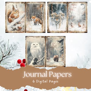 Snowy Woodland Animal Junk Journal Pages Digital Scrapbook Paper Winter ...