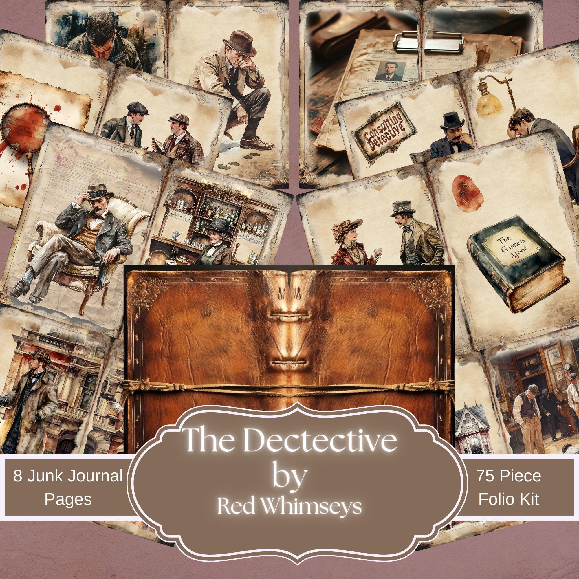 The Detective Vintage Junk Journal Pages Digital Scrapbook Paper Kit ...
