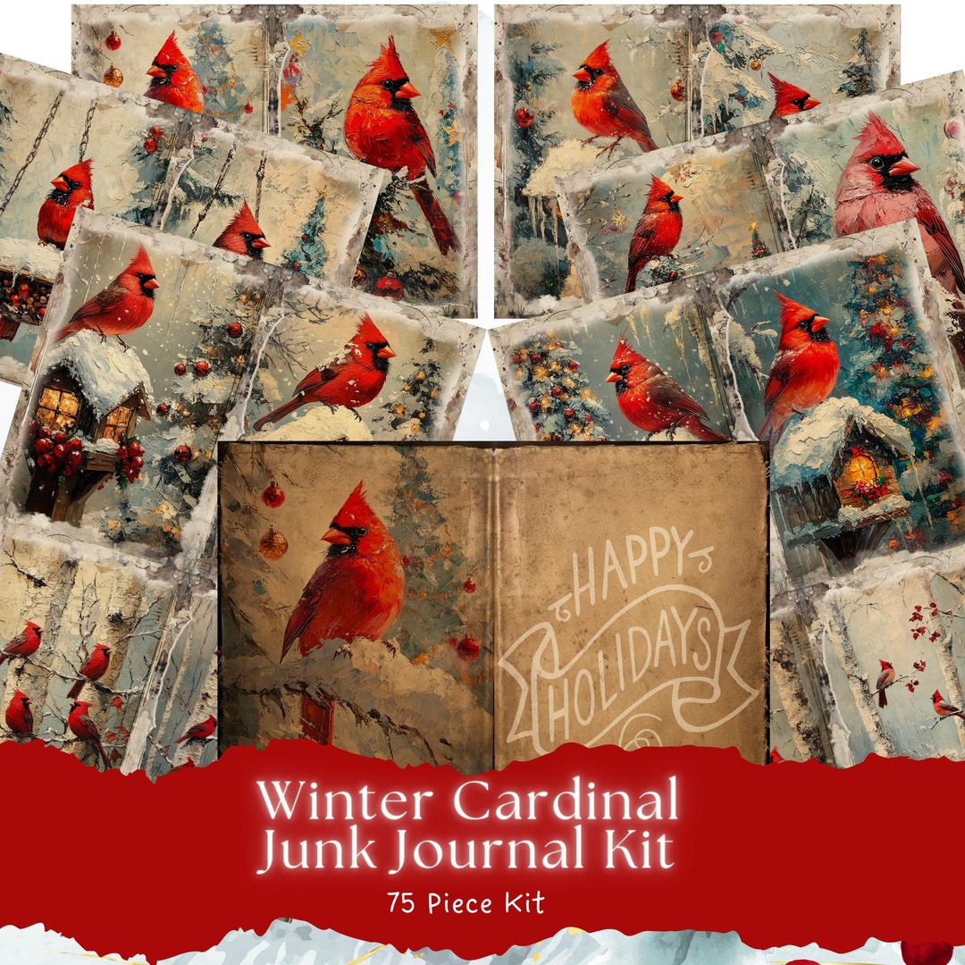 Winter Red Cardinals Christmas Junk Journal Kits Red Cardinal Clipart ...