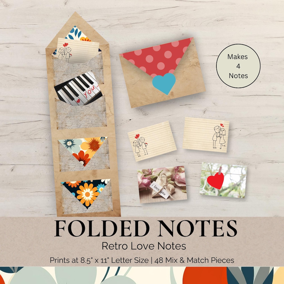 Folded Love Notes Printable Kit - Makes Four Envelopes With ...