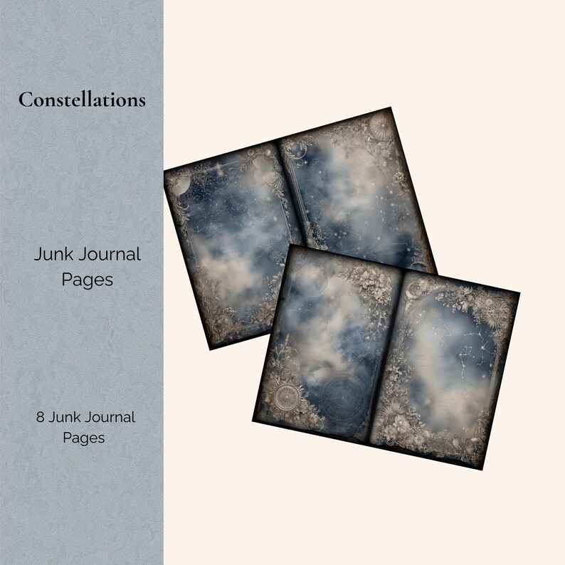 Blue & Silver Constellation Printable Pattern Junk Journal Pages Bundle ...