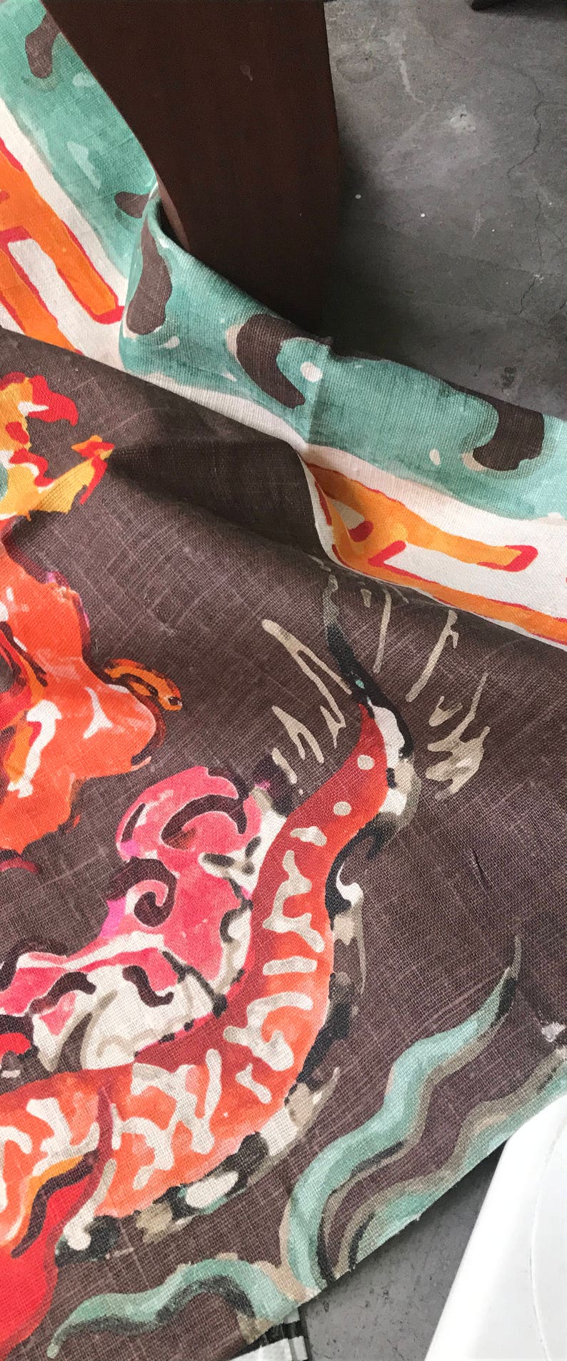 Dragon Printed Linen Fabric - Etsy