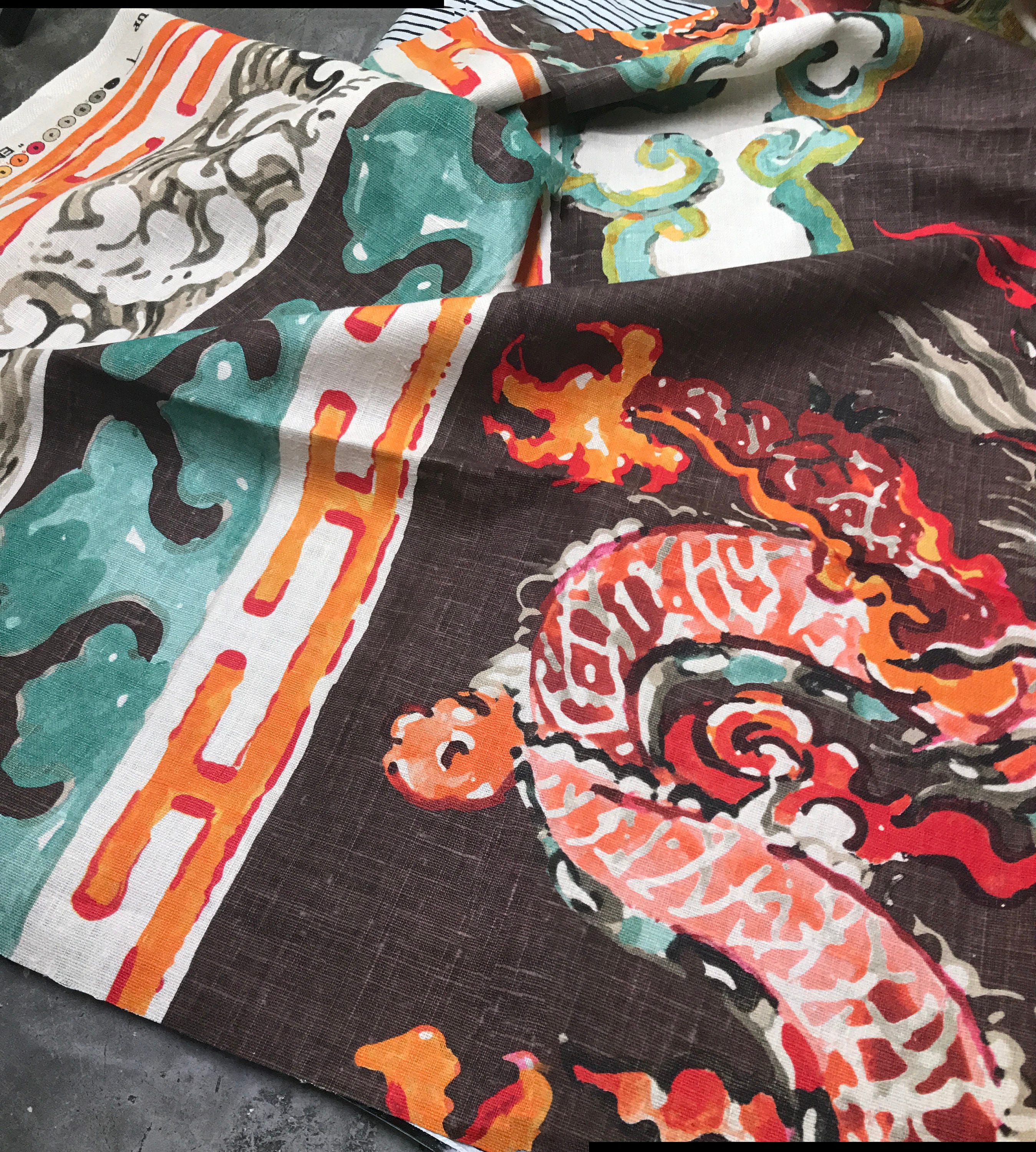 Dragon Printed Linen Fabric - Etsy