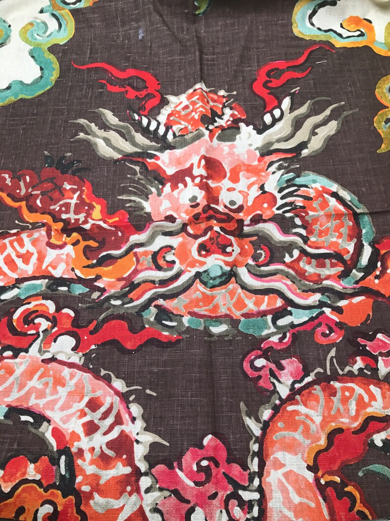 Dragon Printed Linen Fabric - Etsy