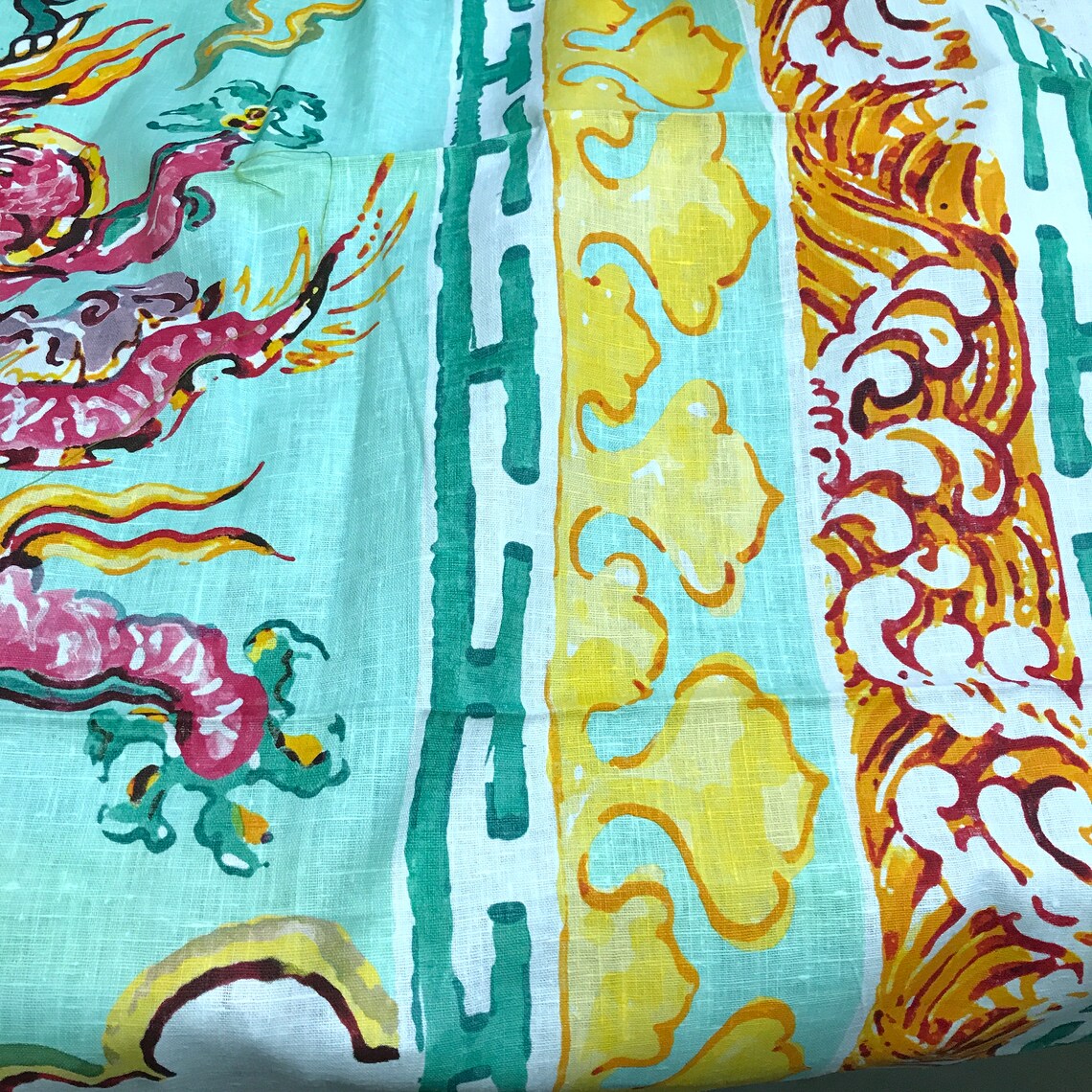 Dragon Printed Linen Fabric - Etsy