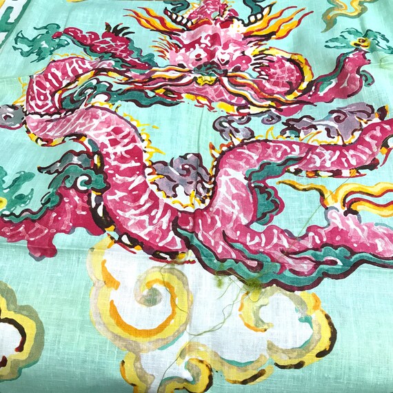 Dragon Printed Linen Fabric | Etsy