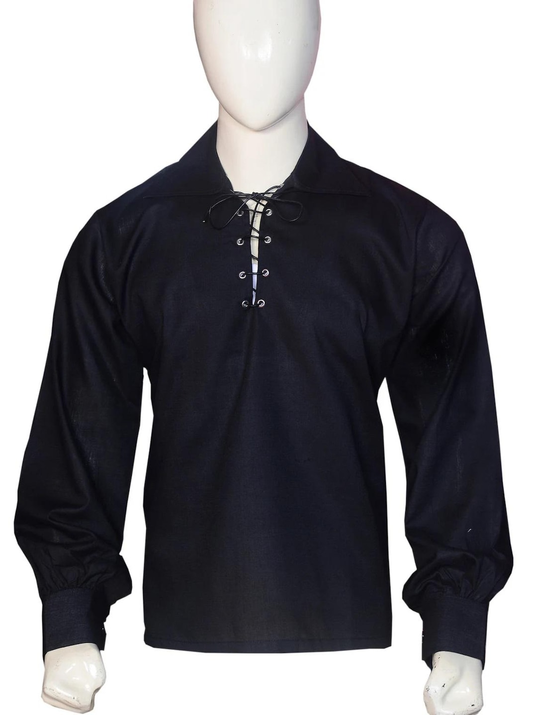 Mens Scottish Jacobite Ghillie Kilt Highland Black Shirt Long Sleeve ...