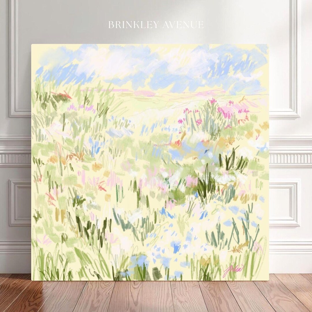 Contemporary Floral Meadow Abstract Painting | Grandmillennial Pastel ...