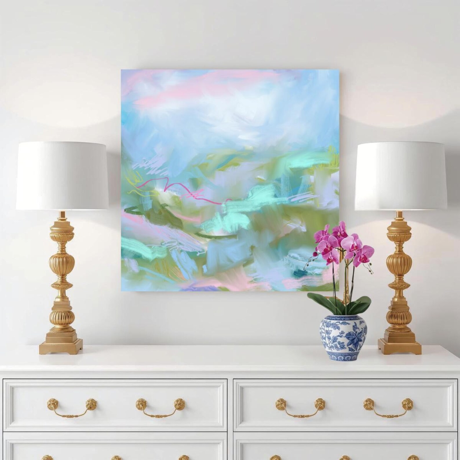 Soft Modern Colorful Abstract Artwork - Landscape Home Wall Art Canvas ...
