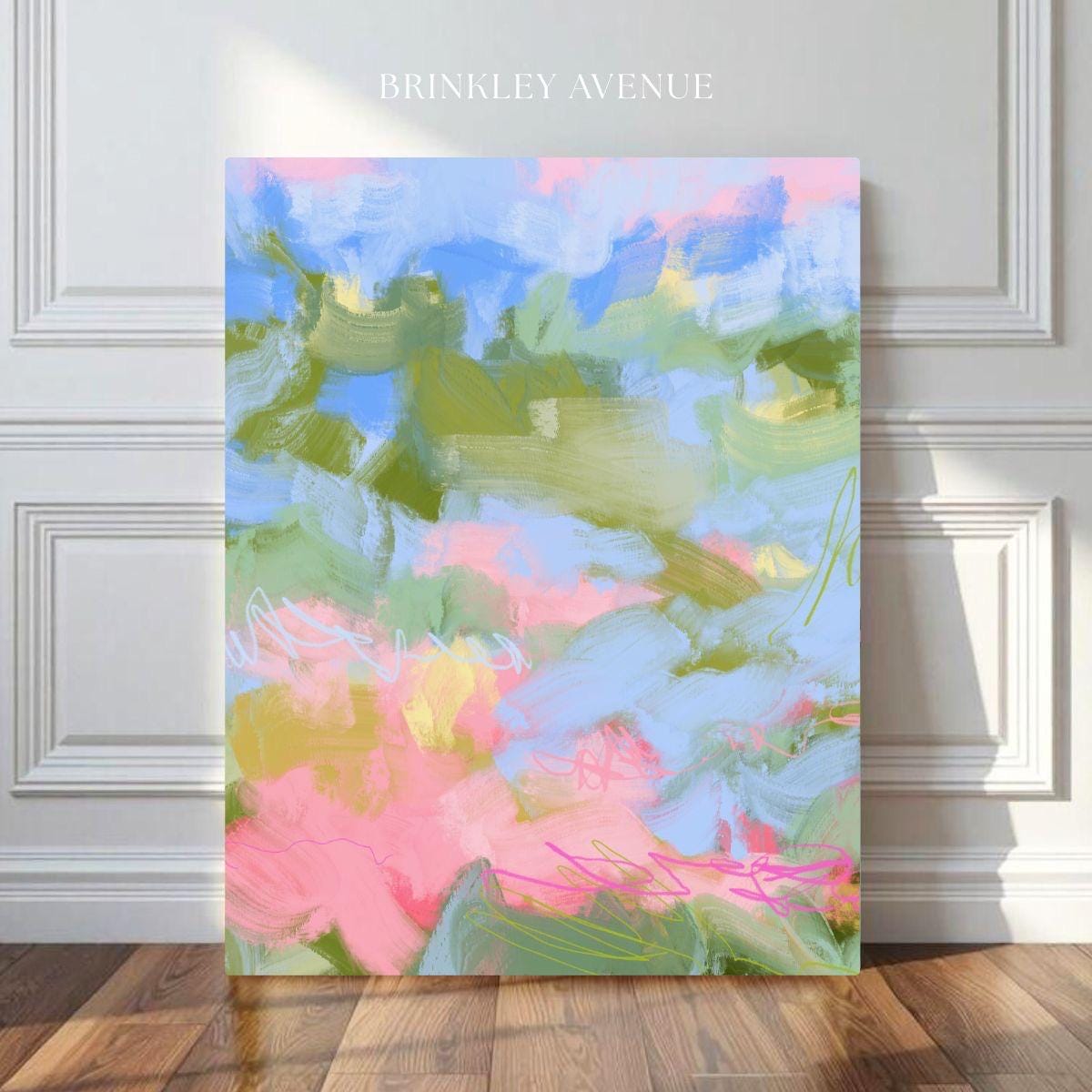 Colorful Expressive Green Blue Coral Abstract Artwork - Framed Home ...