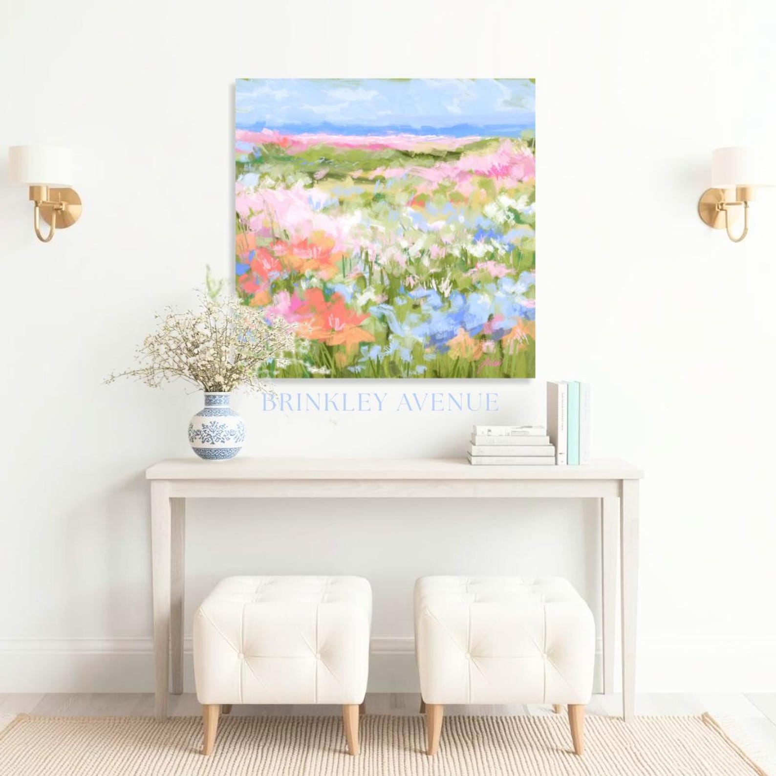 Contemporary Floral Meadow Abstract Painting | Grandmillennial Pastel ...
