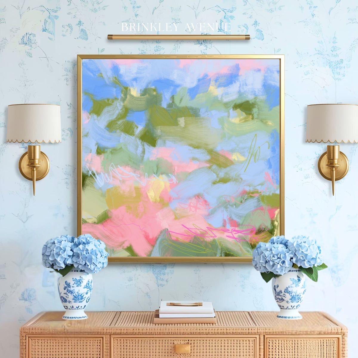 Colorful Expressive Green Blue Coral Abstract Artwork - Framed Home ...