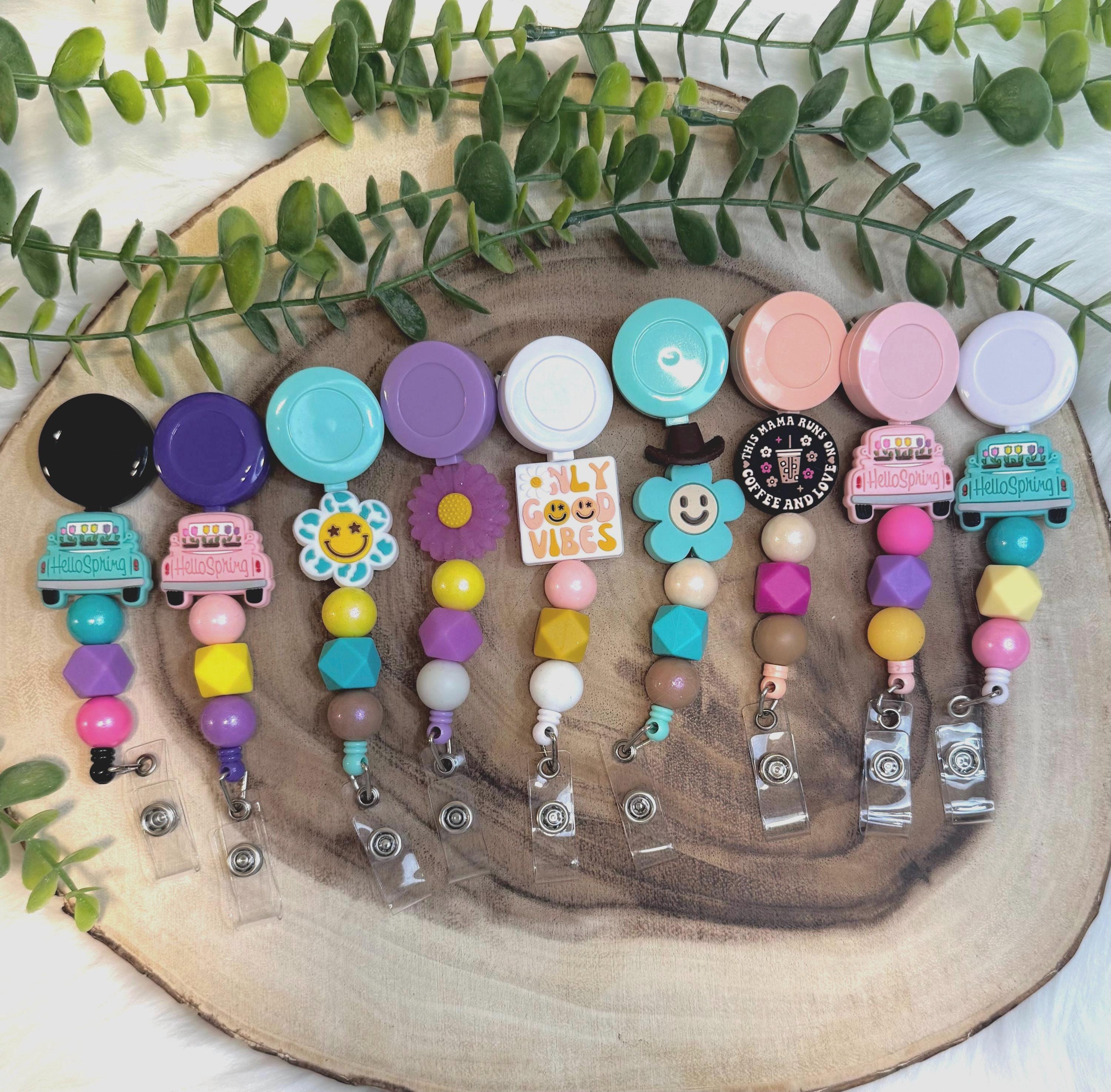 Silicone Retractable Beaded Badge Reel, Beaded Keychain, Nursing Badge ...