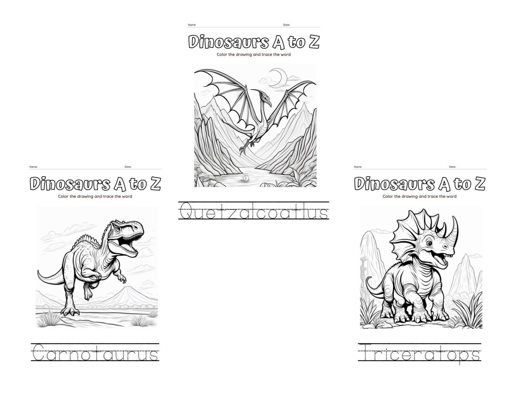 Dinosaur Alphabet Coloring Book - Fun A-Z Dinosaur Designs for Kids and ...