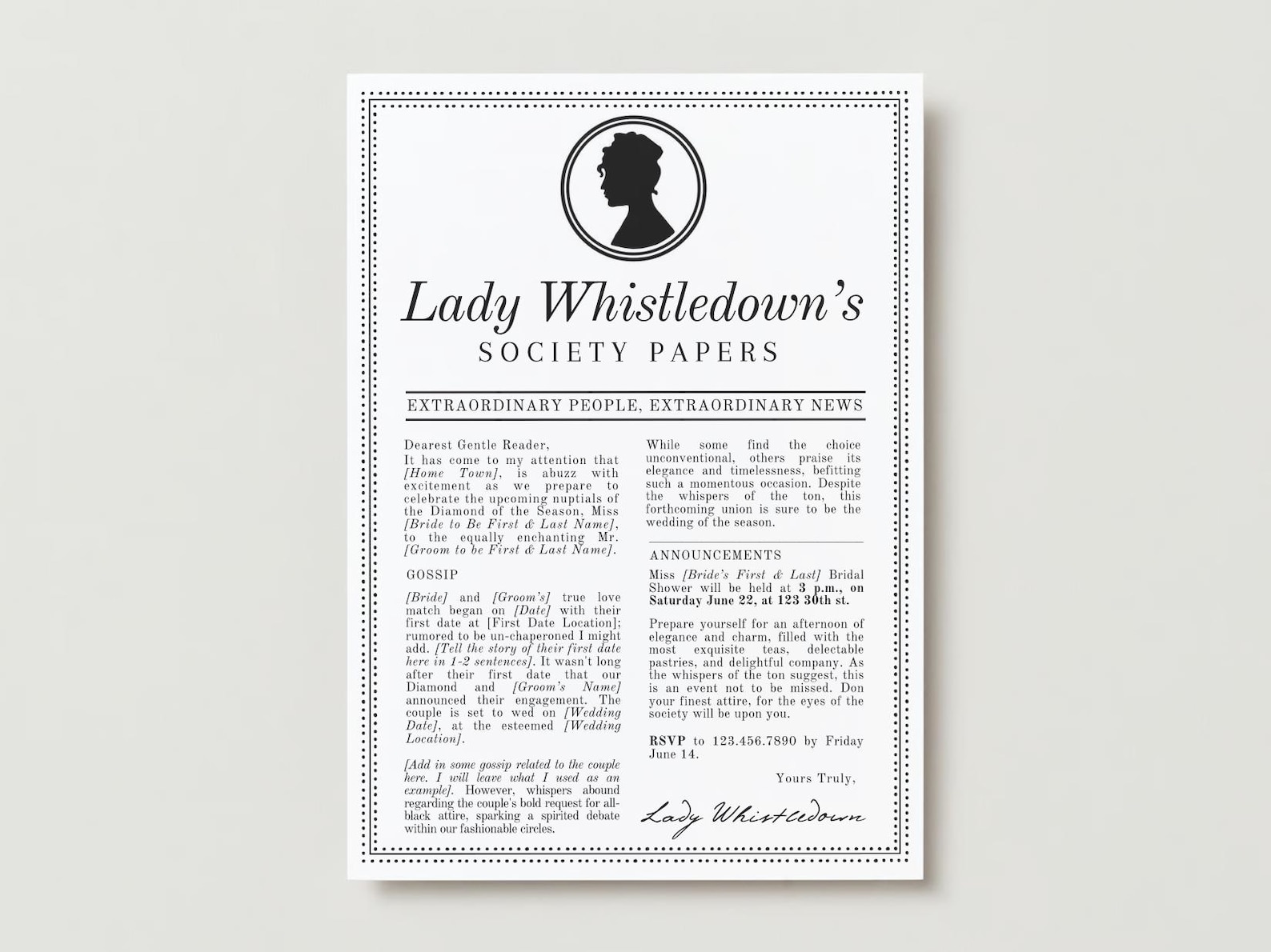 Lady Whistledown's Society Papers Bridal Shower Invitation - Etsy