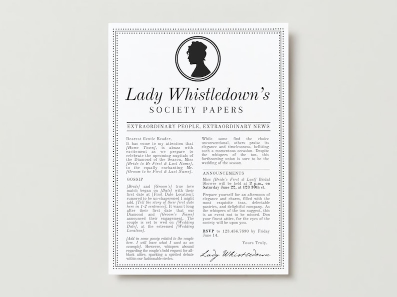Lady Whistledown's Society Papers Bridal Shower Invitation - Etsy