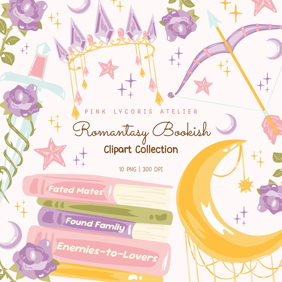 Romantasy Bookish Clipart, Fantasy Romance Book PNG, Booktok Romantasy ...