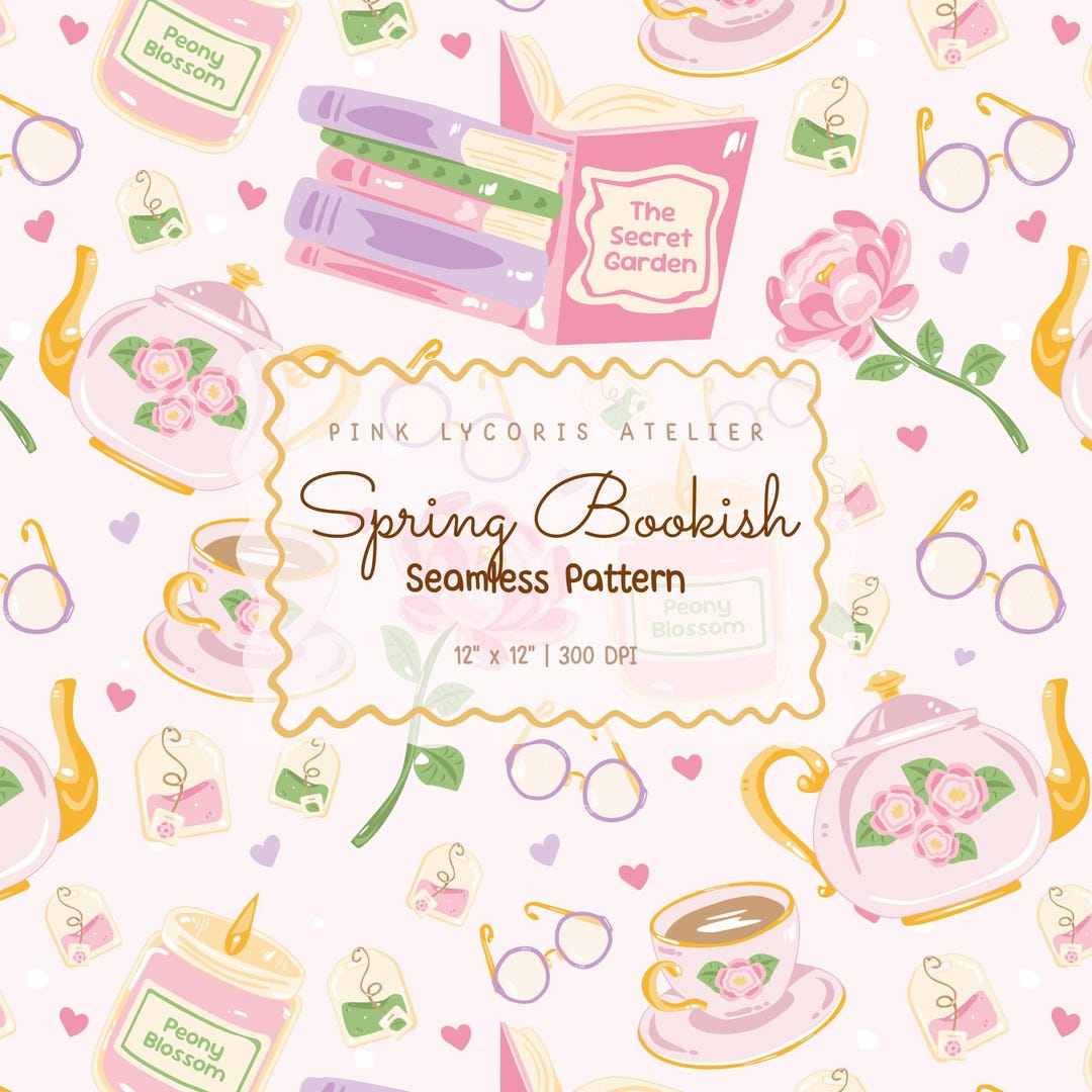 Spring Bookish Seamless Pattern PNG, Cozy Pastel Bookish Background ...