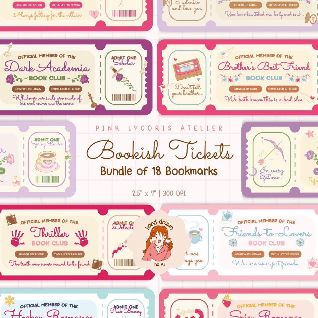Bookish Ticket Bookmark Bundle PNG, Book Club Ticket Collection ...