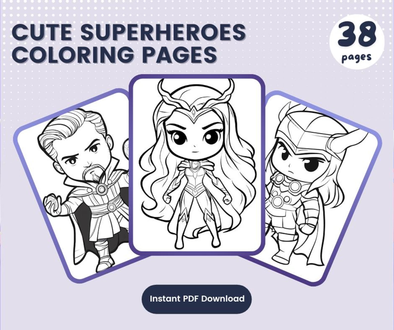 38 Superhero Coloring Pages, Kawaii Designs (PDF Download) - Etsy