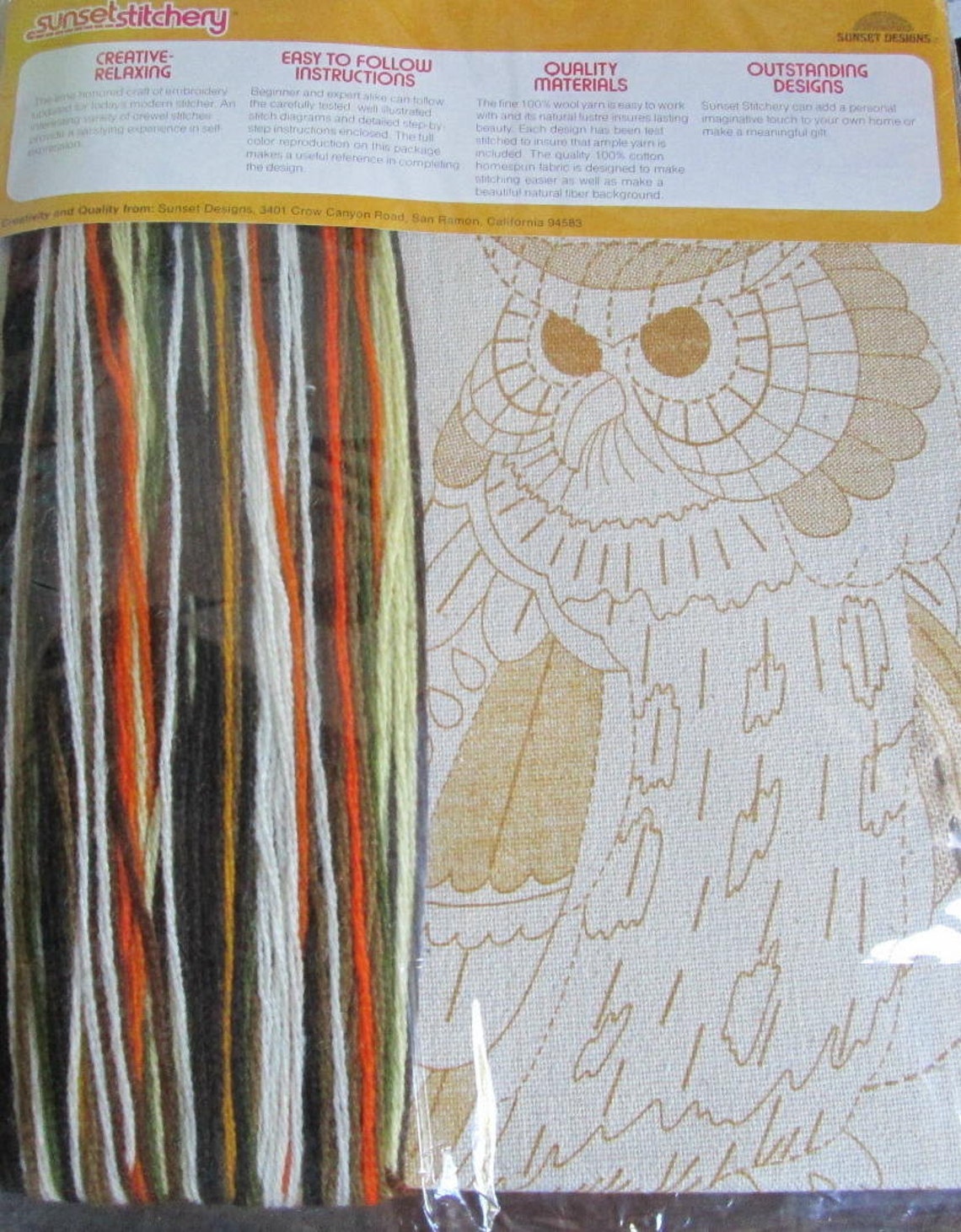 Vintage Sunset Stitchery Embroidery Kit Majestic Owl 1975 NOS - Etsy