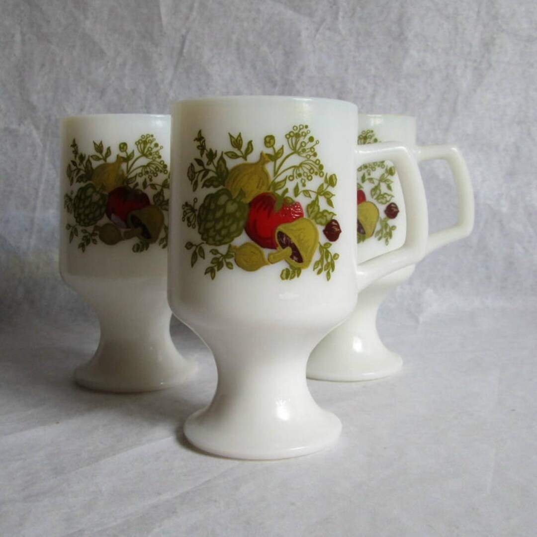 Vintage Milk Glass Pedestal Mugs Pyrex Spice of Life - Etsy