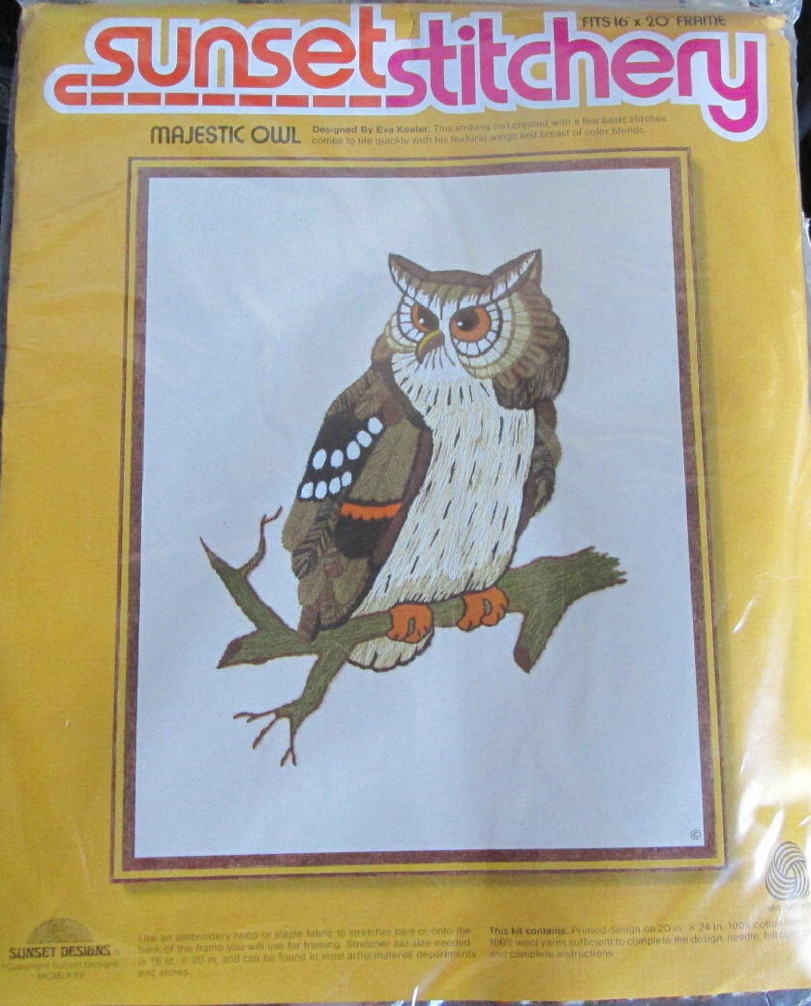 Vintage Sunset Stitchery Embroidery Kit Majestic Owl 1975 NOS - Etsy
